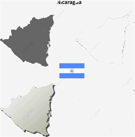 Nicaragua Outline Map Set Detailed Coastline Blank Map Vector Detailed