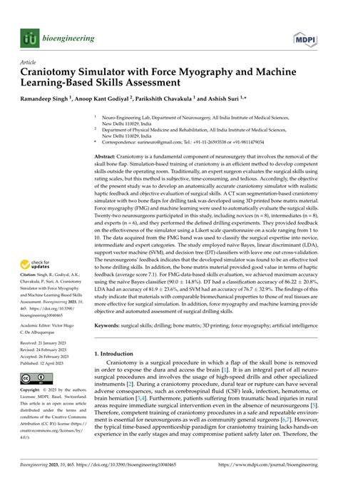 Pdf Craniotomy Simulator With Force Myography And Machine Learning Based Skills Assessment