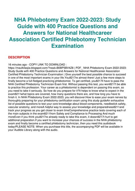Ppt Pdf Download Free Nha Phlebotomy Exam 2022 2023 Study Guide