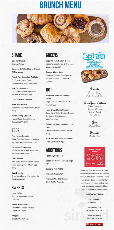 Mister As Menu In San Diego California Usa