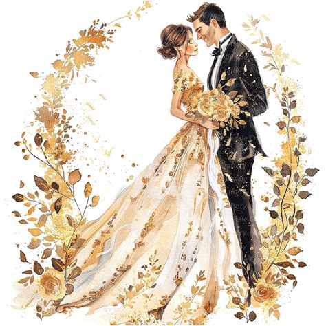 Elegant Golden Wedding Couple Clipart Hochzeit Illustration Clipart