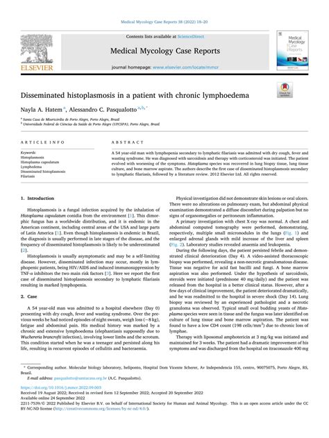 Pdf Disseminated Histoplasmosis In A Patient With Chronic Lymphoedema