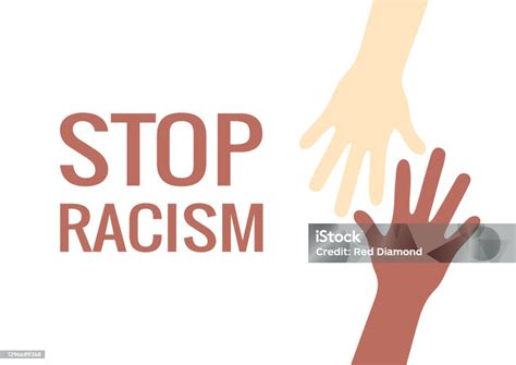 인종차별 포스터 나 배너를 중지합니다 인종차별과 차별에 대한 동기 부여 포스터서로 다른 인종의 두 손 두 손 인종차별이 없습니다