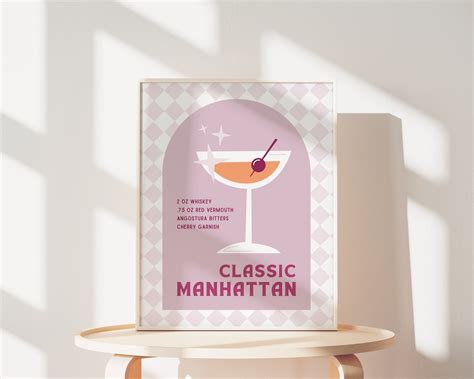 Manhattan Cocktail Art Print Retro Cocktail Art Print Retro Bar Art