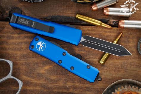 Microtech Utx 85 Spartan Otf Automatic Knife Blue 31 Black 230 1bl