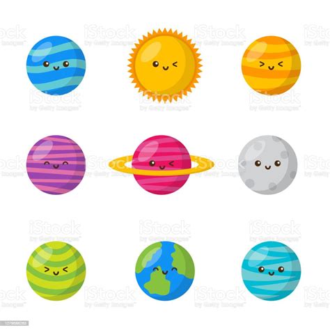 一套 Kawaii 空間圖示行星卡通風格隔離在白色背景上向量圖向量圖形及更多不明飛行物體圖片 不明飛行物體 俄羅斯太空人 全球性