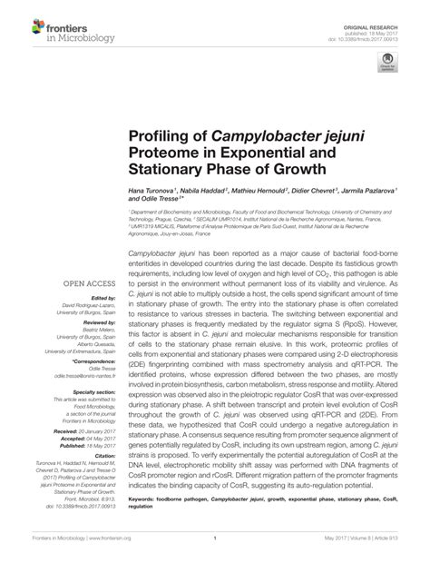 Pdf Profiling Of Campylobacter Jejuni Proteome In Exponential And Stationary Phase Of Growth