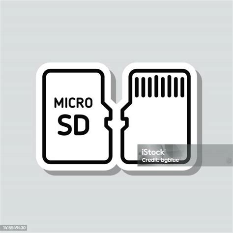 Micro Sd Card Front And Back View Icon Sticker On Gray Background Stock