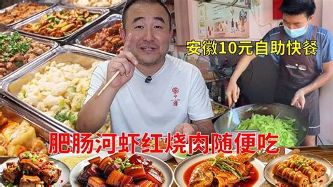 安徽10元蛋炒饭自助快餐，肥肠河虾红烧肉随便吃，打包只要加1元。 Youtube