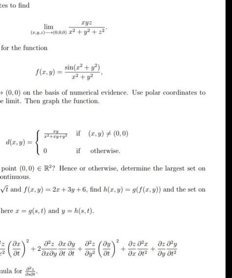 Tes To Find Limxyz 000x2y2z2xyz For The