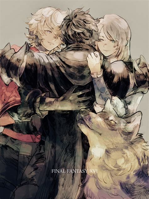 Clive Rosfield Jill Warrick Joshua Rosfield And Torgal Final Fantasy And 1 More Drawn By