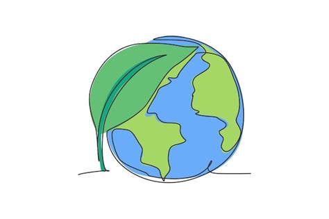 Feuille Verte Sur Le Globe Terrestre Dessin Au Trait Continu Dune