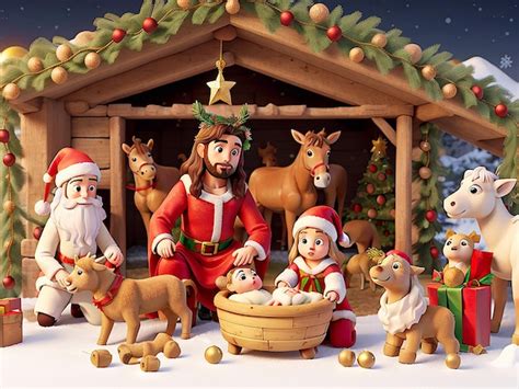Jesús En El Pesebre De Navidad Ai Generado Foto Premium
