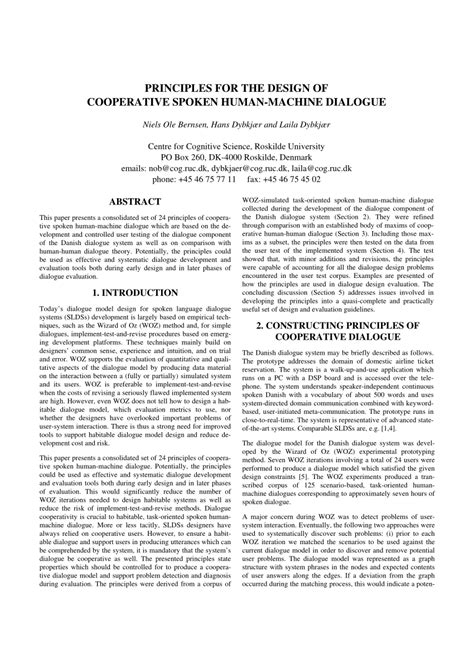 Pdf Principles For The Design Of Cooperative Spoken Human Machine Dialogue
