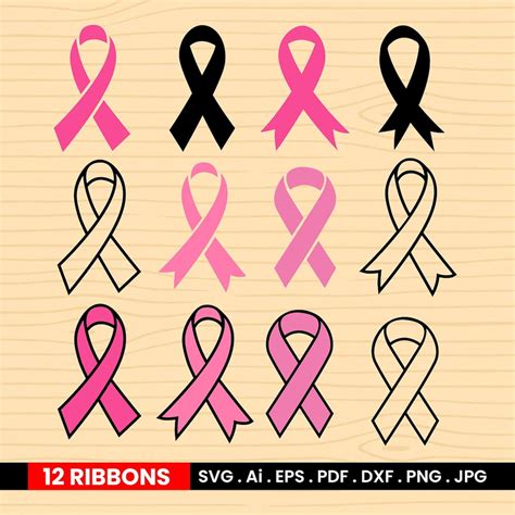 Breast Cancer Ribbon Svg Bundle Pink And Black Awareness Ribbons