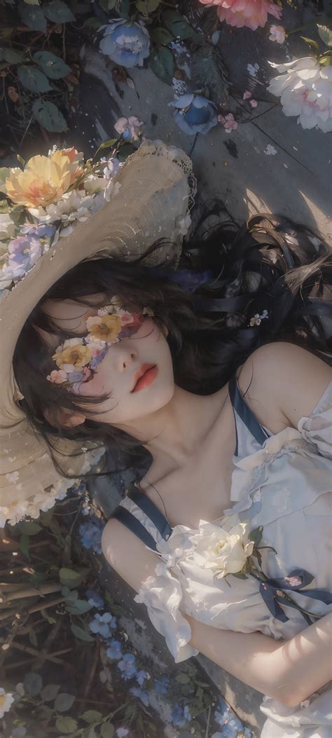 动漫少女 白色裙子 鲜花 帽子 高清手机壁纸 动漫图片高清壁纸 我爱桌面