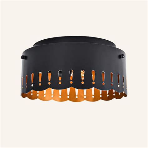 Pakokula 12 In 3 Light Matte Black Industrial Drum Flush Mount Ceiling Light With Brass Inside