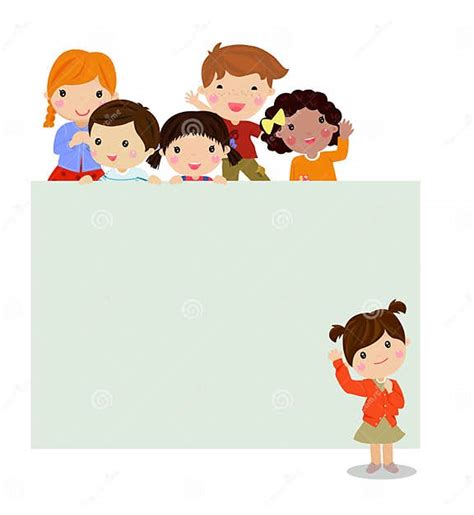 小组孩子和横幅 向量例证 插画 包括有 男朋友 钞票 不同 子项 选件类 空白的 教育 微笑 125380780