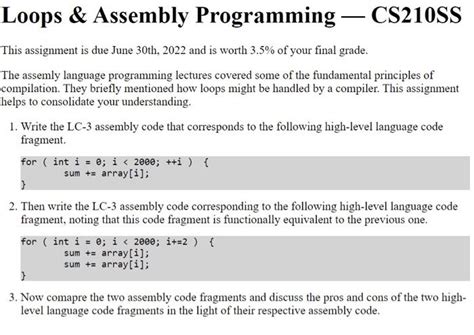Solved Loops And Assembly Programming Cs210ss This
