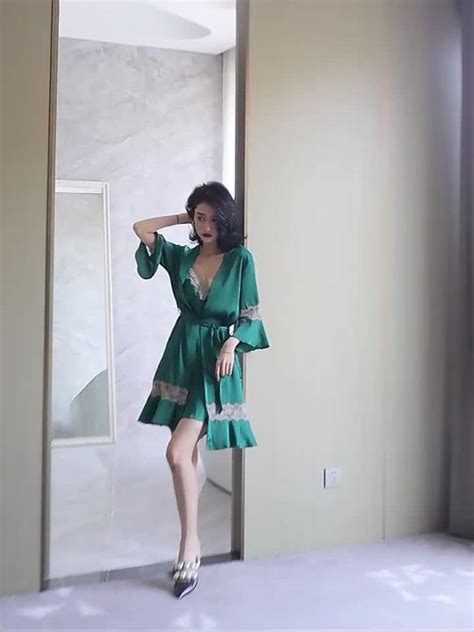 Fe Summer Silk Home Wear Luxury Sexy Slip Nightdress Two Piece Pajamas