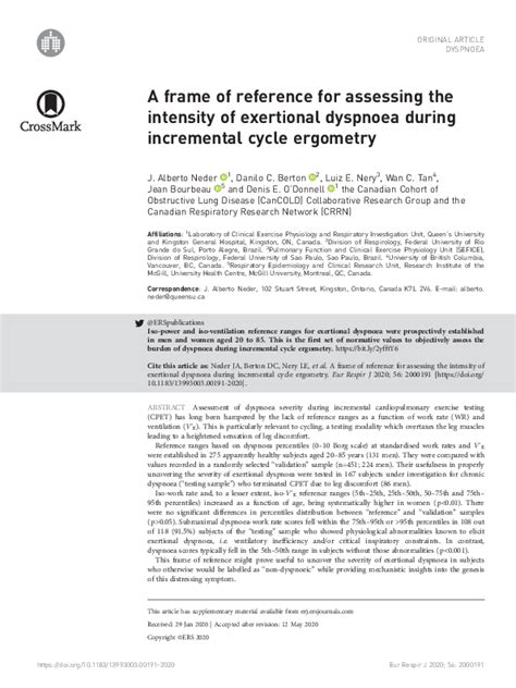 Pdf A Frame Of Reference For Assessing The Intensity Of Exertional