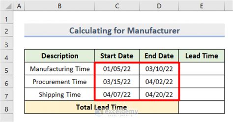 how to calculate lead time in excel 2 suitable examples