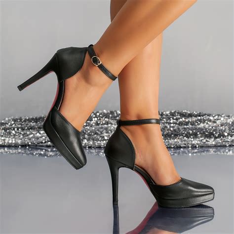 Womens Platform Thin High Heels Pointed Toe Ankle Strap Temu Canada