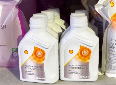 Shell Brake And Clutch Fluid 500ml Bottles On Shelf Editorial