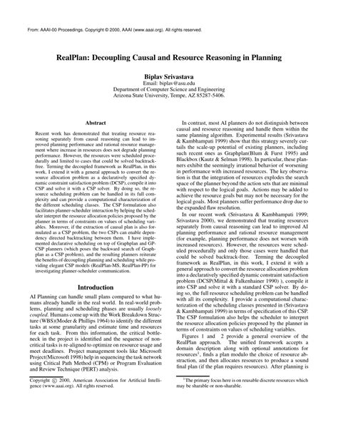 Pdf Realplan Decoupling Causal And Resource Reasoning In Planning
