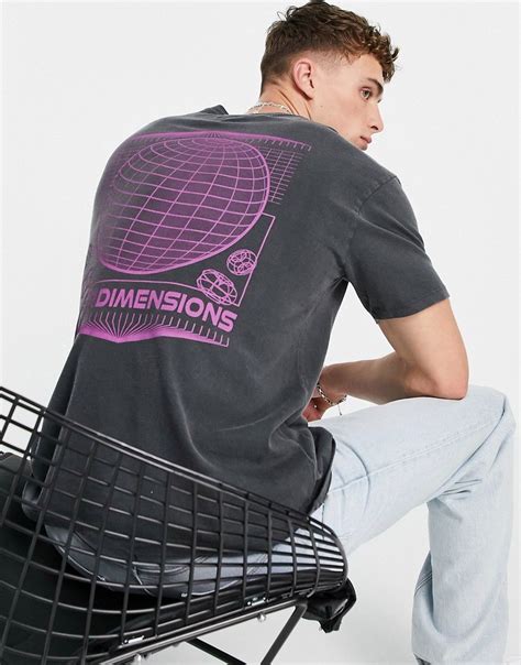 Topman Oversized T Shirt With Front And Back Dimensions Print In Washed