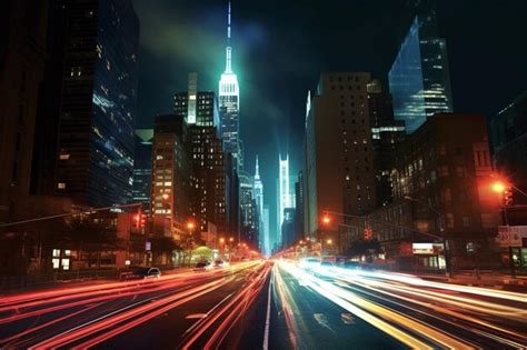 Premium Ai Image Ai Generative A Dynamic Cityscape At Night With Streaks Of Light From Passing