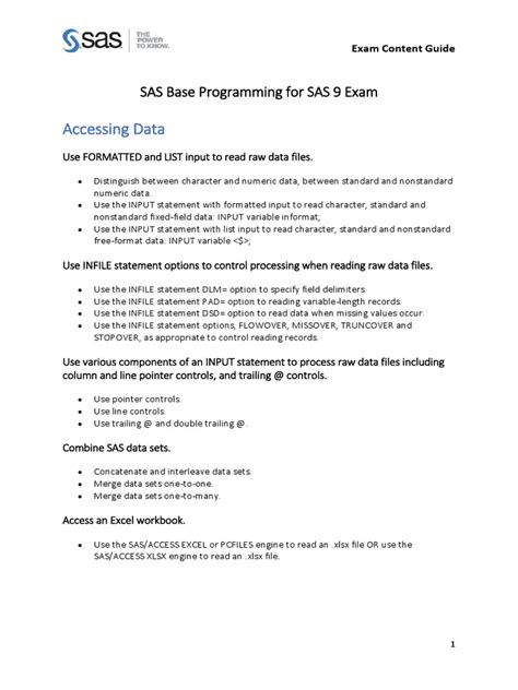 Accessing Data Sas Base Programming For Sas 9 Exam Pdf Sas