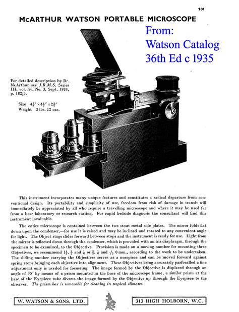 Mcarthur Microscope By Watson C 1935
