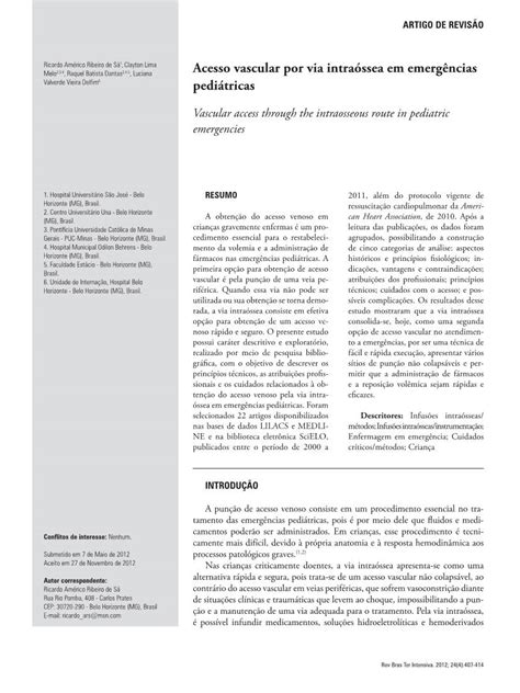Vascular Access Through The Intraosseous Route In Pediatric Emergencies