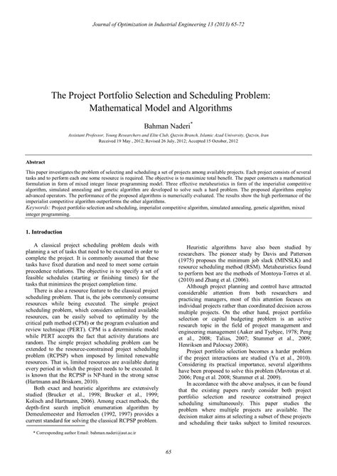 PDF The Project Portfolio Selection And Scheduling Problem