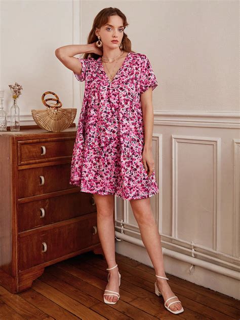Shein Frenchy Ditsy Floral Print V Neck Dress Shein Usa