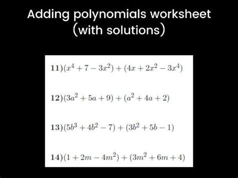 Adding Polynomials Worksheet With Solutions Teaching Resources