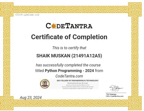 Shaik Muskan On Linkedin Pythonprogramming Codetantra Certification