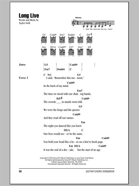 Long Live By Taylor Swift Guitar Chordslyrics Guitar Instructor