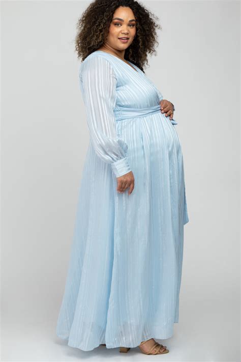 Light Blue Sparkle Chiffon Plus Maternity Maxi Dress Pinkblush