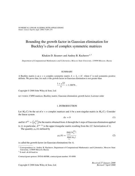 Pdf Bounding The Growth Factor In Gaussian Elimination For Buckleys Class Of Complex