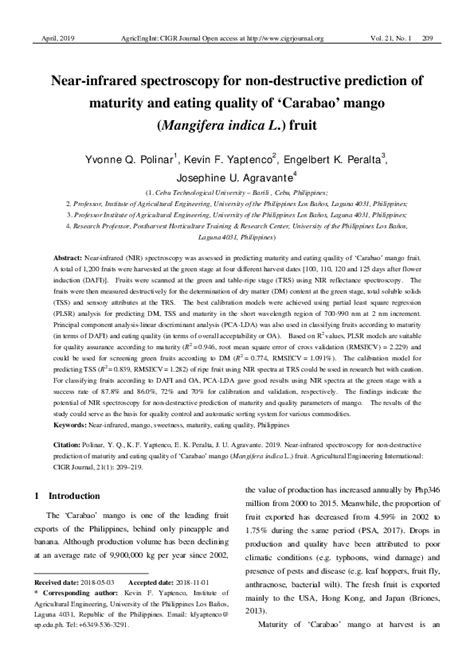 Pdf Near Infrared Spectroscopy For Non Destructive Prediction Of