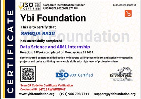 Shreya Raju On Linkedin Datascience Machinelearning Internship Ybifoundation