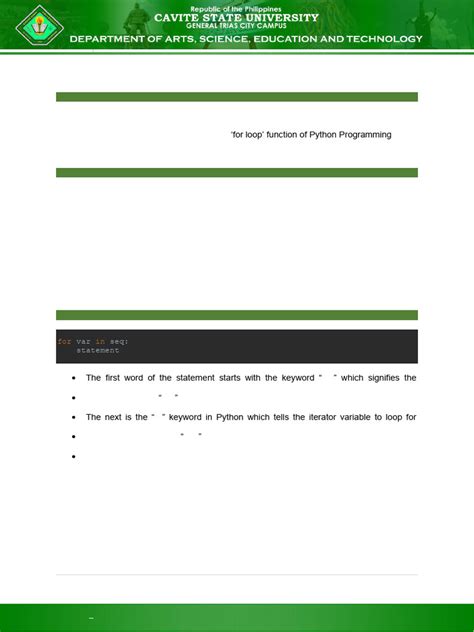 Dcit 22 Lesson 06 For Loop Pdf Control Flow Parameter Computer