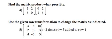 Solved Find The Matrix Product When Chegg Com