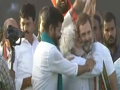 Gaddar Hugs Plants Kiss On Rahul Gandhi At Khammam Rally