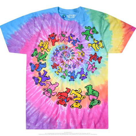 Grateful Dead Spiral Bears Tie Dye T Shirt Tee Liquid Blue