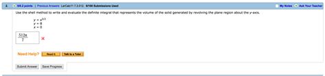 Calculus Calc 2 Shell Method For Y X {3 2} For Y 8 And X
