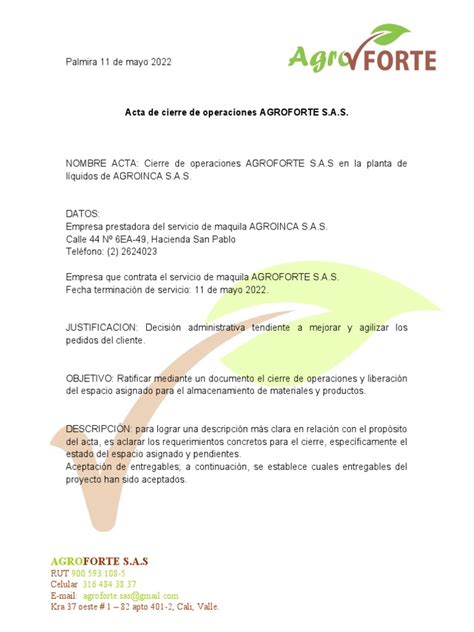 Acta Cierre De Operaciones Pdf Acta Cierre De Operaciones Pdf