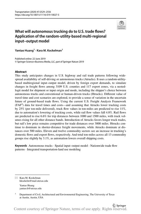 What Will Autonomous Trucking Do To Us Trade Flows Application Of The Random Utility Based